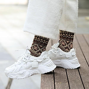 Trifabricy 5 Pairs Comfortable and Warm Wool Socks - Thick Knit Cabin Socks for Women and Men, Cozy Winter Gifts