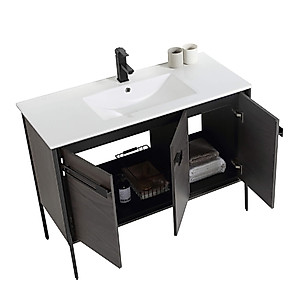 Fine Fixtures Oakville 42 in. W x 18 in. D x 33 in. H Bathroom Vanity in Black Coal Oak with White Ceramic Sink - Black Hardware