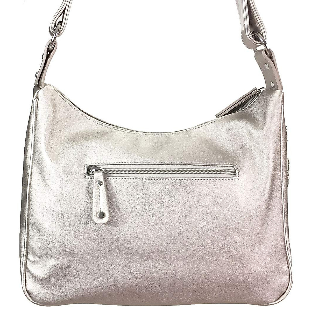 Zzfab Fashion Locking Concealed Carry Big Hobo Bag CCW Cross Body Bag with Credit Card Slots Pewter