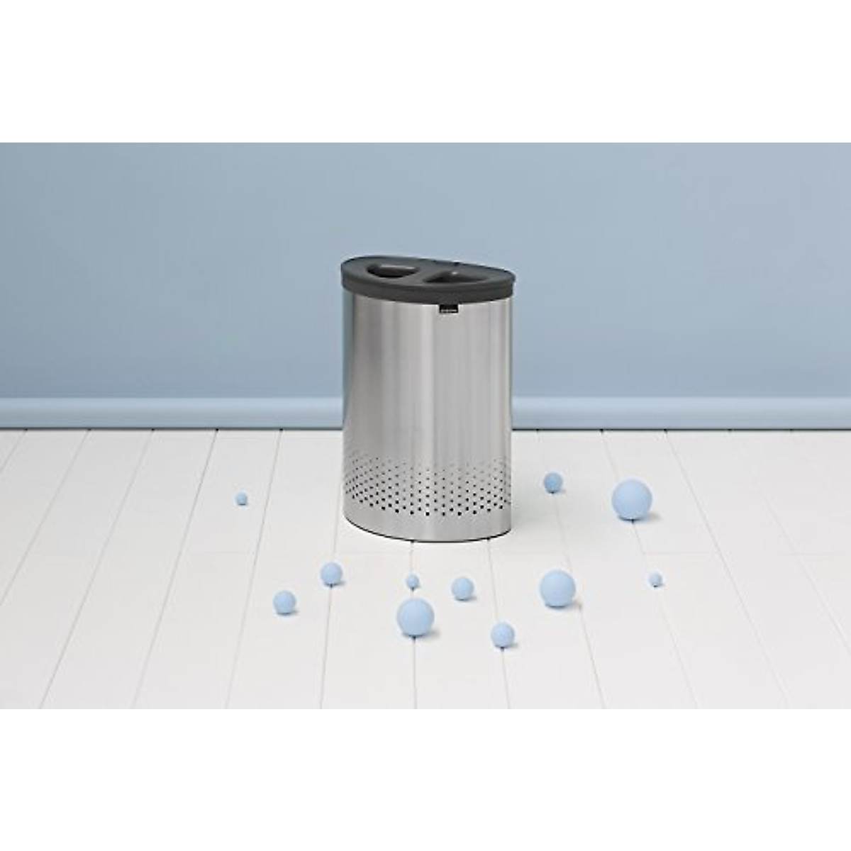 Brabantia Large Laundry Hamper (Matt Steel) Bathroom Bedroom Dirty Clothes Basket with 2 Sections, Inner Laundry Bags, Discrete Lid - 14.5 Gal