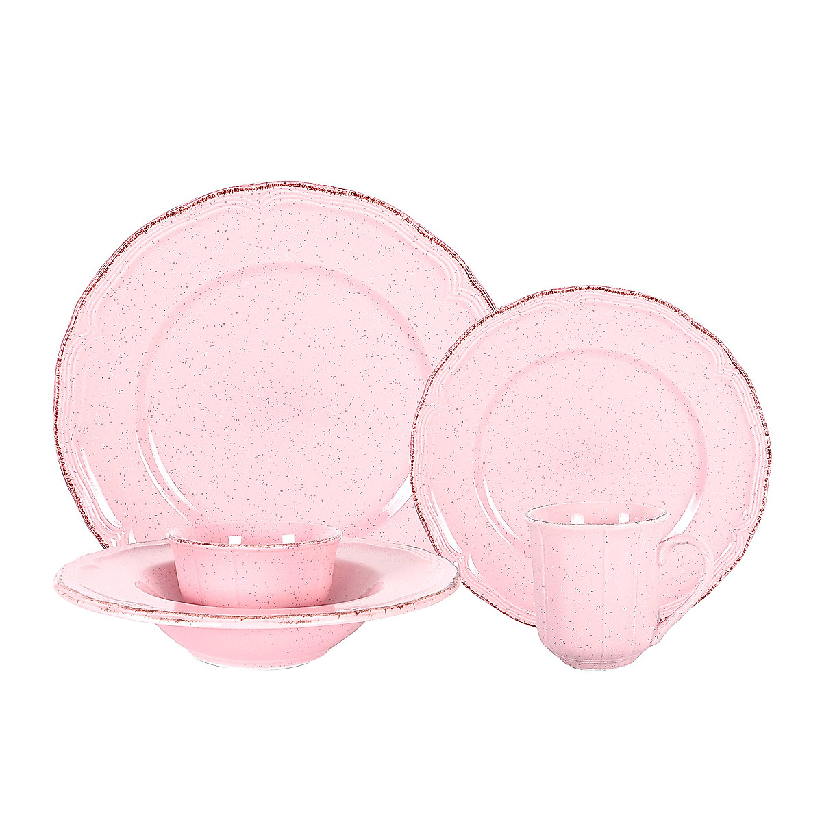 HomeVss, Stoneware French Countryside 20pc Dinnerware Set, Speckled and Antique Pink