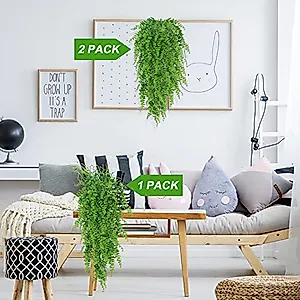 Huryfox Artificial Hanging Plants Fern Vine - Fake Ivy Leaves Decoration for Indoors & Outdoors, Faux Foliage Greenery Decor for Living Room, Kitchen, Balcony, Garden, Bedroom, Farmhouse Aesthetic