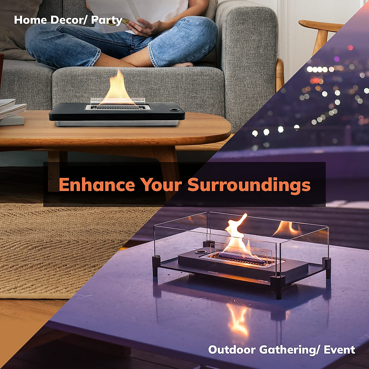 LOVINFLAME Mountain Tabletop Fire Pit 20 Inch for Indoor and Outdoor, Wind Resistant Tabletop Fireplace for Balcony and Patio Decor, Smokeless Fire Pit with 4pcs Ethanol-Free Fuel and Torch Lighter