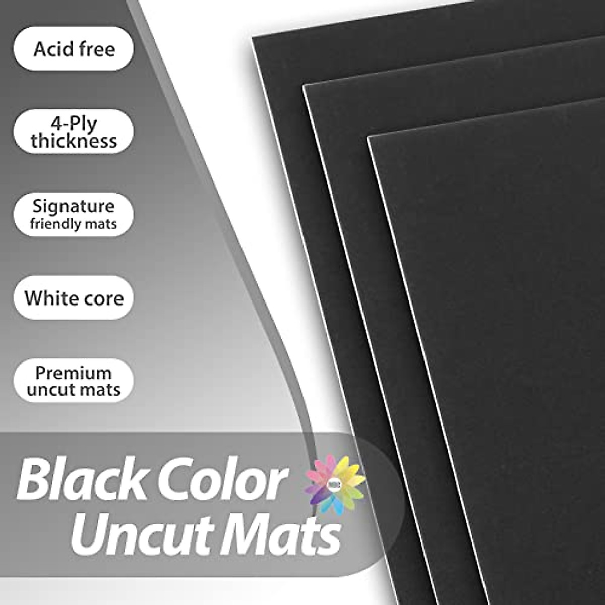 Mat Board Center, 11x14 Black Color Uncut Photo Mat Boards - 1/16" Thickness - for Frames, Prints, Photos and More (10 Pack)