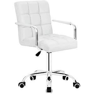 JUMMICO Desk Chair Modern Office Chair with Wheels PU Leather Mid-Back Rolling Chair for Office, Teen, and Bedroom Desks (White)