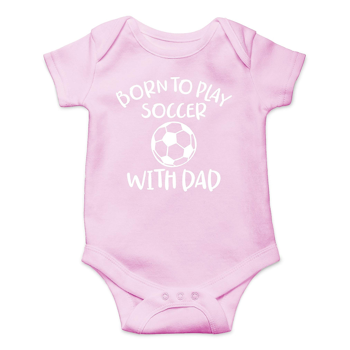 AW Fashions Born to Play Soccer with Dad Baby Bodysuit Funny Family Newborn Outfit for Boys or Girls (6 Months, Pink)
