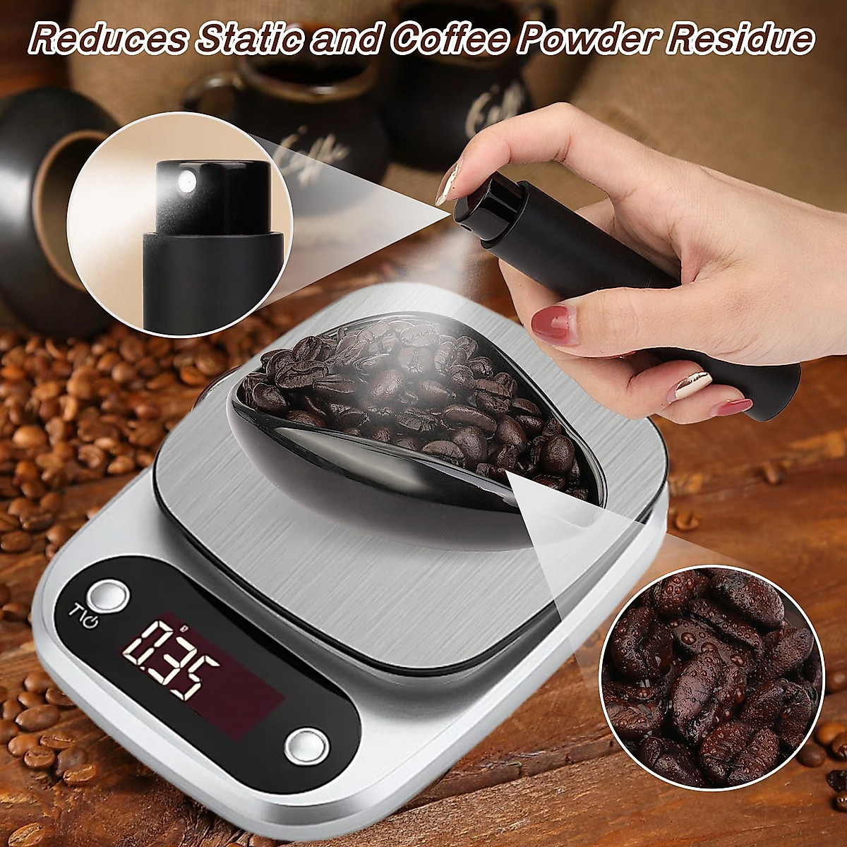 FWUNYVN 4Pcs Coffee Bean Dosing Cup, Spray Bottle, Spoon and Stirrer Tool Set, Coffee Bar Accessories Ceramic Espresso Dosing Funnel Spray Bottle for Reducing Coffee Static, Coffee Lover Gift (Black)