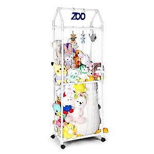 XMBecc Stuffed Animal Storage Zoo Stuffed Animal Holder Space Save Vertical Stuffed Animals Storage PVC with Elastic Band and Net for Playroom Birthday Gift for Bedroom（white）