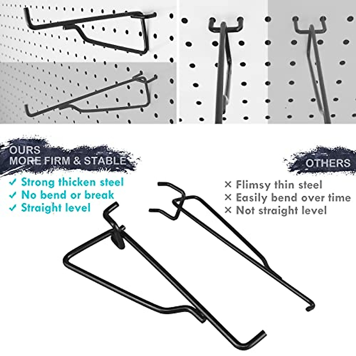 2 Pack Wooden Shallow Shelves, 16.5" x 6" Pegboard Shelf, 1/4 inch Peg Board Organizer Accessories, Display and Storage Shelving Rack for Garage Workbench Art Craft Room Office Hobby Space Workshop