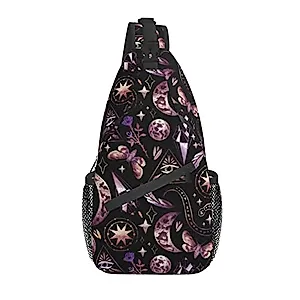 Sling Bag Tarot Moon Butterfly Magic Goth Hiking Daypack Crossbody Shoulder Backpack Travel Chest Pack for Men Women