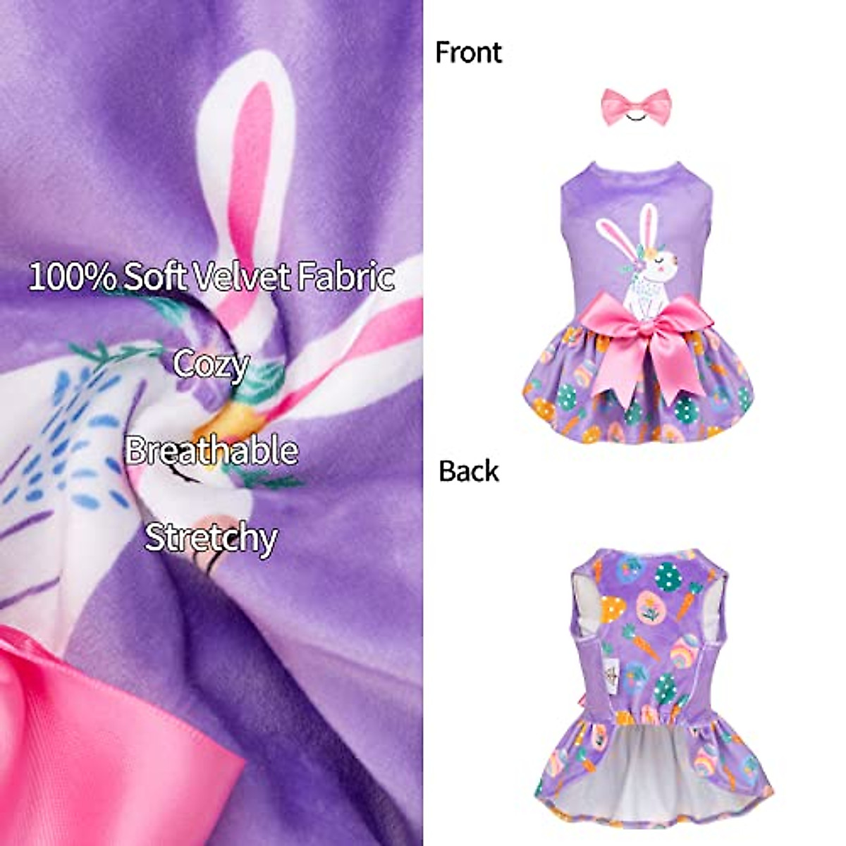 CuteBone White Rabbit Dog Easter Dress Velvet for Small Dogs Girl Eggs Skirt Puppy Purple Dresses Dog Clothes CVA19M-D