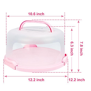 RTUDOPUYT Cake Carrier with Lid and Handle, Fit 10’’ Cake Stand with Lid, Cake Transport Container, Cake Containers with Lids, Pink, 3 Secure Side Closures
