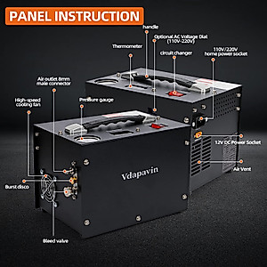 PCP Air Compressor,Built-in Power Converter,Oil/Water-Free, 4500Psi/30Mpa, 12V DC or Home 110V AC, for Paintball/PCP Air Rifle/Tank