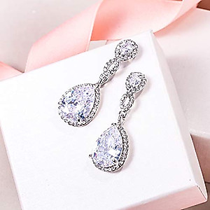 EVER FAITH Crystal Wedding Earrings for Bride Bridesmaids, White Cubic Zirconia Birthstone 8-Shape Infinity Pierced Bridal Dangle Earrings Clear Silver-Tone