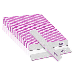 25pcs Nail Files 80 Grit, BLESWIN 80/80 Grit Nail Files, Jumbo Nail Files for Acrylic Nail, Double-Sided Emery Board Nail Filer for Manicure, Pedicure, and Acrylic Nails