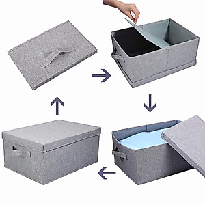 HOONEX Linen Foldable Storage Bins with Lids, 2 Pack, Storage Boxes with Carrying Handles and Study Heavy Cardboard, 16.5" L x 11.8" W x 7.5" H for Toy, Shoes, Books, Clothes, Nursery, Light Grey
