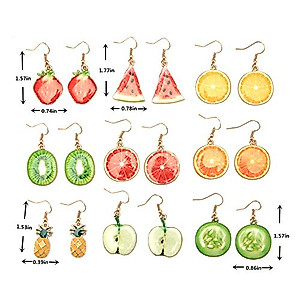 Fun Assorted Fruit Earrings for Women,Kiwi Earrings,Watermelon Earrings,Lemon Earrings,Orange Slice Earrings,Citrus Earrings,Fun Weird Fruit Shaped Dangle Earrings for Girls