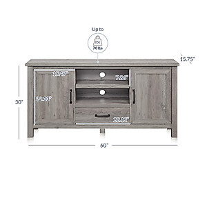 BELLEZE Modern 60 Inch Farmhouse TV Stand or Entertainment Center for TVs Up to 65 Inches, Sideboard Kitchen Buffet Storage Cabinet with Shelves and Storage - Virat (Gray Wash)