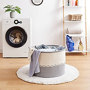 XXXL Large Cotton Rope Basket, 22"x22"x16" Woven Storage Basket with Handle, Blanket Basket Living Room Laundry Basket Hamper Baby Dog Toy Storage Comforter Cushions Thread Baskets for Organizing