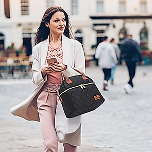 VS VOGSHOW Lunch Bag for Women, Quilted Dual Compartment Insulated Small Lunch Box Bag for Work, Freezable Soft Lunch Cooler Tote Bag