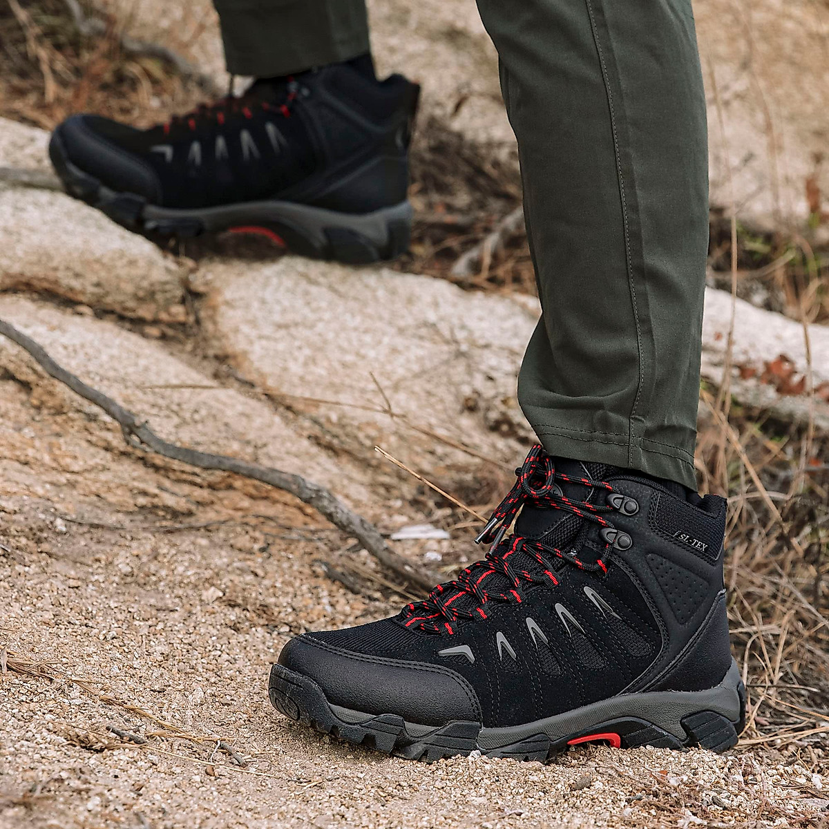 SHULOOK Men's Waterproof Hiking Boots Non-Slip Lightweight Outdoor Mid Top Ankle Boot Breathable Hiker Work Trekking Shoes