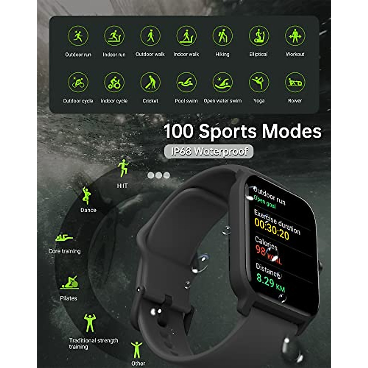 Smart Watch for Men Women (Answer/Make Call), 1.8" Touch Screen Activity Trackers for Android iPhone Compatible with Alexa Built in, Fitness Heart Rate Blood Oxygen Sleep Monitor, IP68 Waterproof