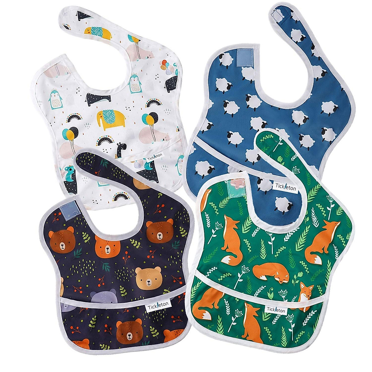 Tickleton Mom's Choice Big Waterproof Baby Bibs for Eating 6-24 Months|Eco-friendly Infant Feeding Bibs with Catch-All Pocket (Multicolor)
