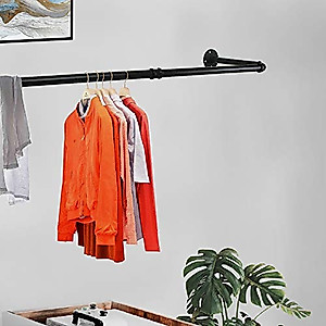 GeilSpace Industrial Pipe Clothes Hanging Bar, Wall-Mounted Clothes Rack, Garment Rack, Space-Saving, Holds up to 50lb, Easy Assembly, Black (48 Inch)