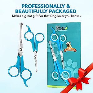 BOSHEL 2 Pc Dog Grooming Kit - Dog Grooming Scissors with Round Tips - 6" Micro Serrated Puppy Trimming Scissor For Face, Ear, Nose & Paw + 7" Pet Grooming Shear cutting more Hair - Dog Scissors Set