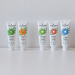 ATTITUDE Fluoride-Free Toothpaste, Plant- and Mineral-Based Ingredients, Vegan, Cruelty-Free and Sugar-Free, Whitening, Peppermint, 4.2 Oz (16741)