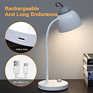 PULRELAS Cordless LED Desk Lamp, Gooseneck Table Lamp, Knob Dimming Desk Light, Rechargeable Eye-Caring Study Lamp for Home Office.