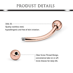Hoeudjo 14G 18PCS Snake Eyes Tongue Rings Surgical Steel Curved Barbells Nipplerings Nipple Rings Piercing Jewelry for Women Men 14MM 16MM 19MM Silver-tone Black Rose Gold