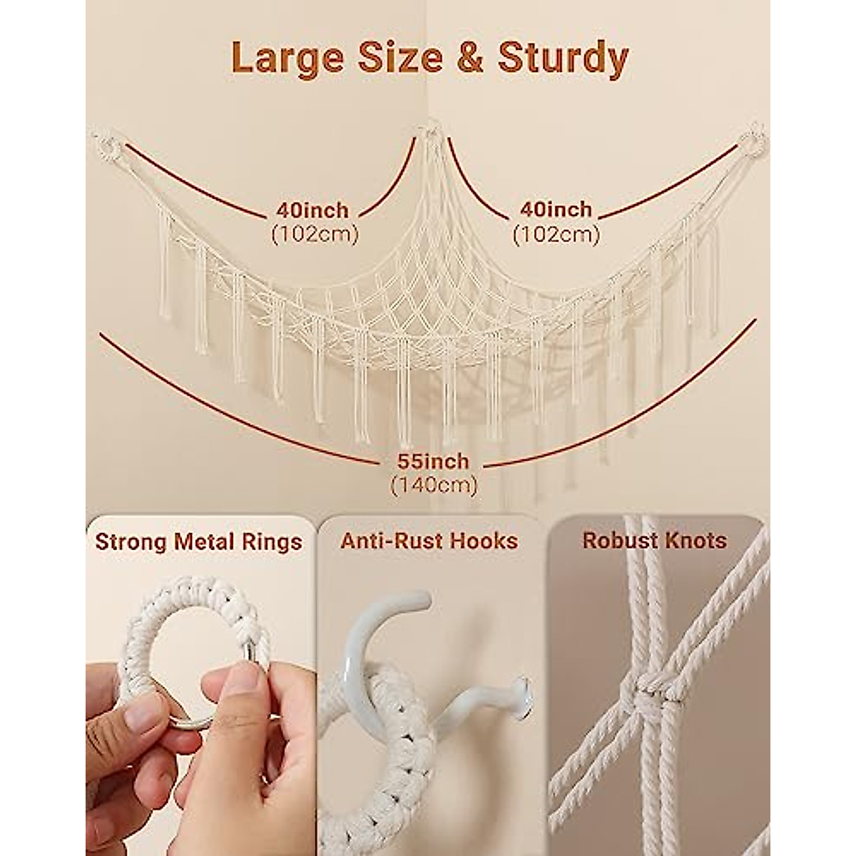 iKeelo Stuffed Animal Storage Hammock(2 Pack), Nursery Hanging Organizer for Teddy Bears and Plush Toys, 55x40x40in Large Corner Stuffy Holder for Kids Bedroom and Playroom