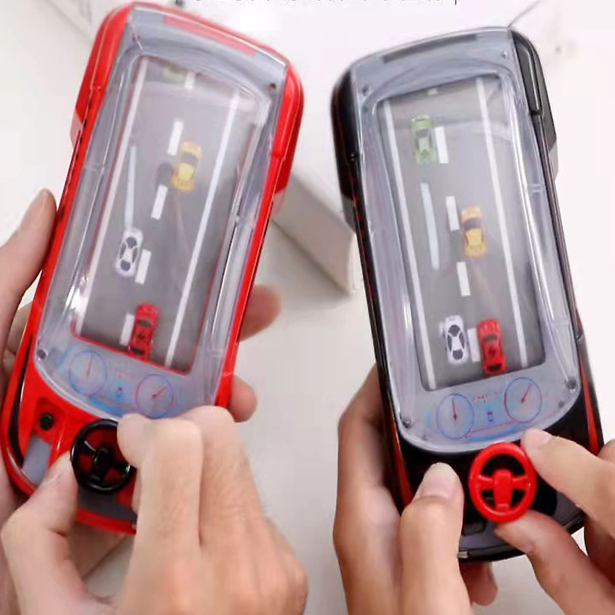 CYFG Hand-Held Portable Car Adventure Game Machine Speed, Children's Toy Manual Puzzle Simulation Racing Machine Steering Wheel (Red,1Pcs)