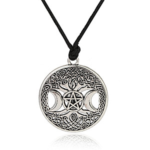 Triple Moon Goddess Pendant Tree of Life Necklace Pentacle Pentagram Wiccan