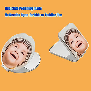 Shatterproof Stainless Steel Ultra Slim Folding Portable Mirror Makeup Unbreakable Camping Mirror For Personal Use,Travelling, Emergency Signaling (Round:6.5 * 6.5CM)