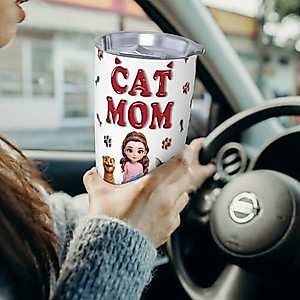Cat Mom Tumbler,Personalized Insulated Tumbler with Women and Cat Cartoon Design,Custom Stainless steel Cup,Birthday Mothers Day Gift