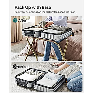 SONGMICS Luggage Rack, Luggage Rack for Guest Room, Suitcase Stand, Steel Frame, Foldable, for Bedroom, Golden URLR064A01