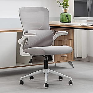 BRTHORY Office Chair Height-Adjustable Ergonomic Desk Chair with Self-Adjustable Lumbar Support, Breathable Mesh Computer Chair High Back Swivel Task Chair with Flip-up Armrests - Grey