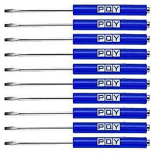 PQY 10pcs Mini Tops And Pocket Clips Pocket Screwdriver Strong Magnetic Slotted Screwdriver Blue