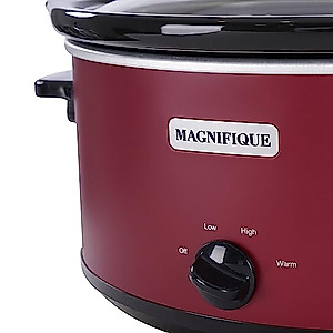 Magnifique 7 Quart Slow Cooker Oval Manual Pot Food Warmer with 3 Cooking Settings, Red Stainless Steel