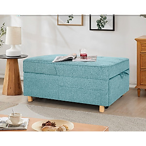 SEJOV Sleeper Sofa Chair Bed,4-in-1 Convertible Sofa Bed Chair with 6 Adjustable Backrest and Pillow, 3-Seat Pull Out Sleeper Chair Linen No Backrest for Bedroom Small Space Living Room, Sky Blue