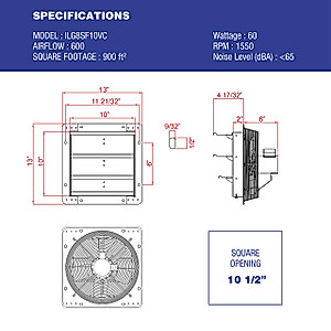iLiving 10" Shutter Exhaust Fan with Wireless Smart Remote Controlled Thermostat and Humidity, Variable Speed Wall Mounted Attic Vent Fan, Chicken Coop Ventilation, 820 CFM, 1200 SQF Coverage Area