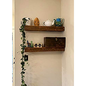 Joel's Antiques & Reclaimed Decor 2" x 8" Rustic/Contemporary, Mountable Floating Shelf (Medium Brown, 24" Set of Two)