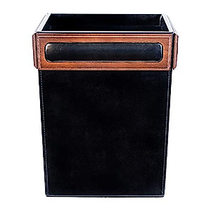 Dacasso Walnut and Leather Waste Basket