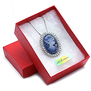 SoulBreeze Cameo Necklace Pendant Vintage Style Faux Pearl Women Fashion Jewelry (Blue)