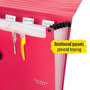 Five Star 6-Pocket Expanding File Organizer, Plastic Expandable File Folders with Pockets and Tab Inserts, 13" x 9-1/4", Holds 11" x 8-1/2", Bungee Closure, Color Will Vary, 1 Count (35552)