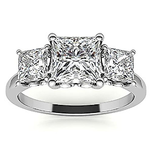 10K Solid White Gold Handmade Engagement Ring, 3 CT Princess Cut Moissanite Diamond Solitaire Bridal/Wedding Ring for Women/Her, Minimalist Ring Anniversary Ring For Gifts (11)