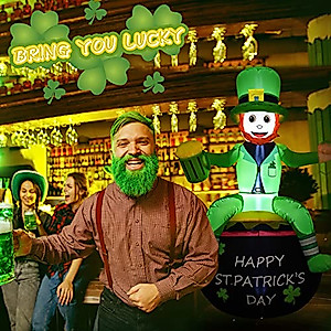 6ft St. Patrick's Day Inflatables Blow Up Outdoor Decorations Leprechaun on Pot of Gold with Beer and Clover Yard Decoration Built-in Led and Fan