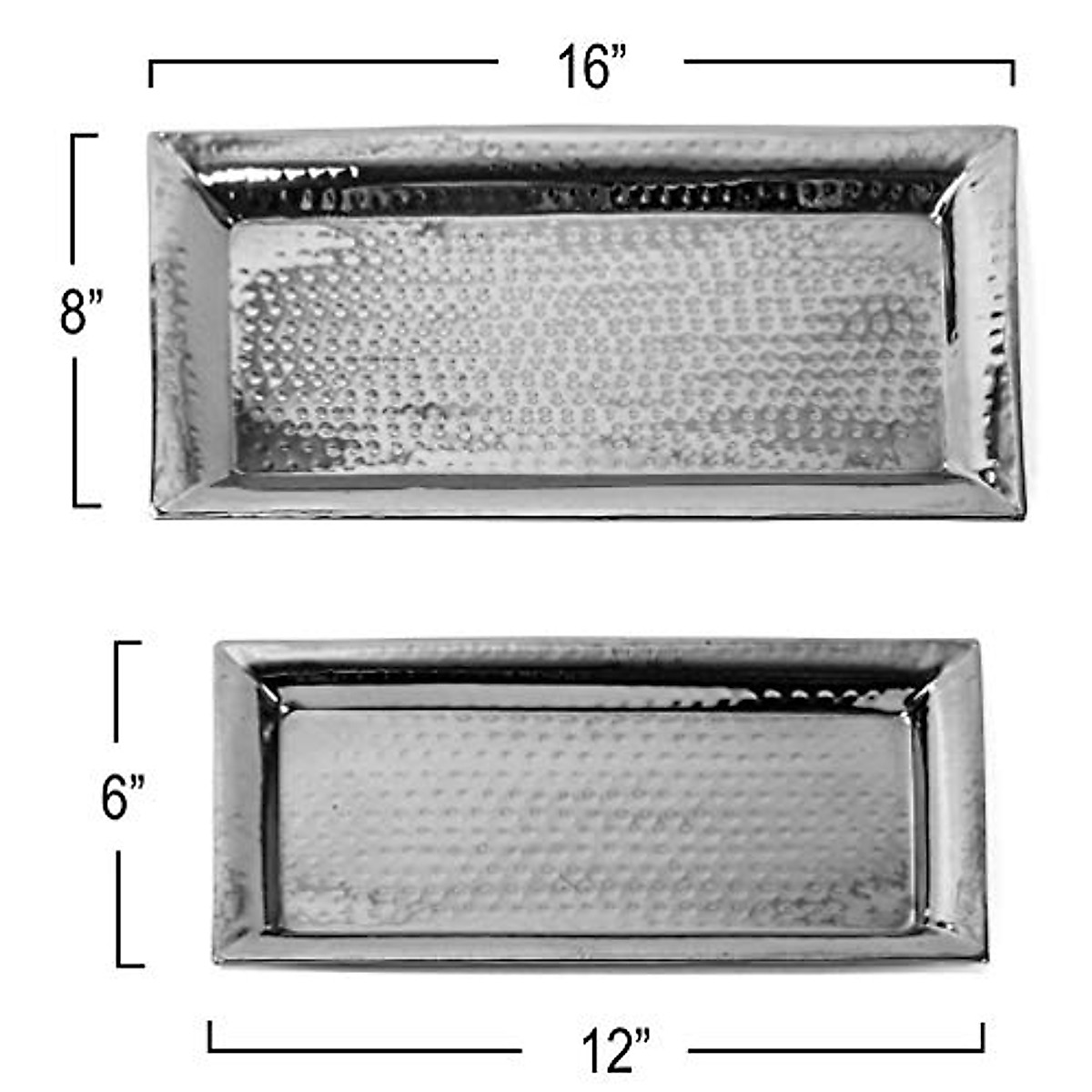 Colleta Home Silver Hammered Trays - Silver Serving Trays and Platters - Appetizer Tray - Chrome Platters (2 Pack Rectangle Platters)